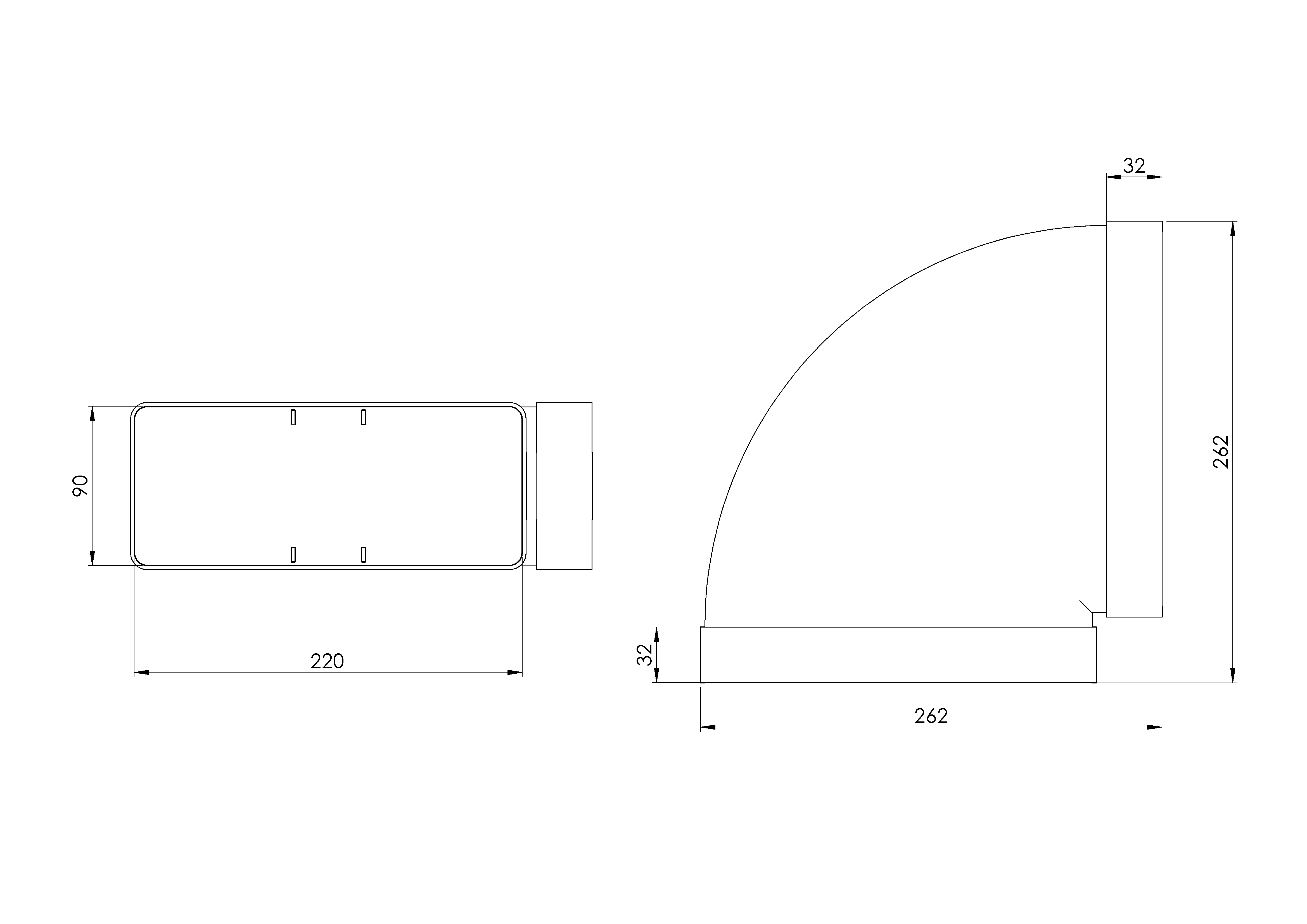 Horizontal bend 90° 220x90 mm