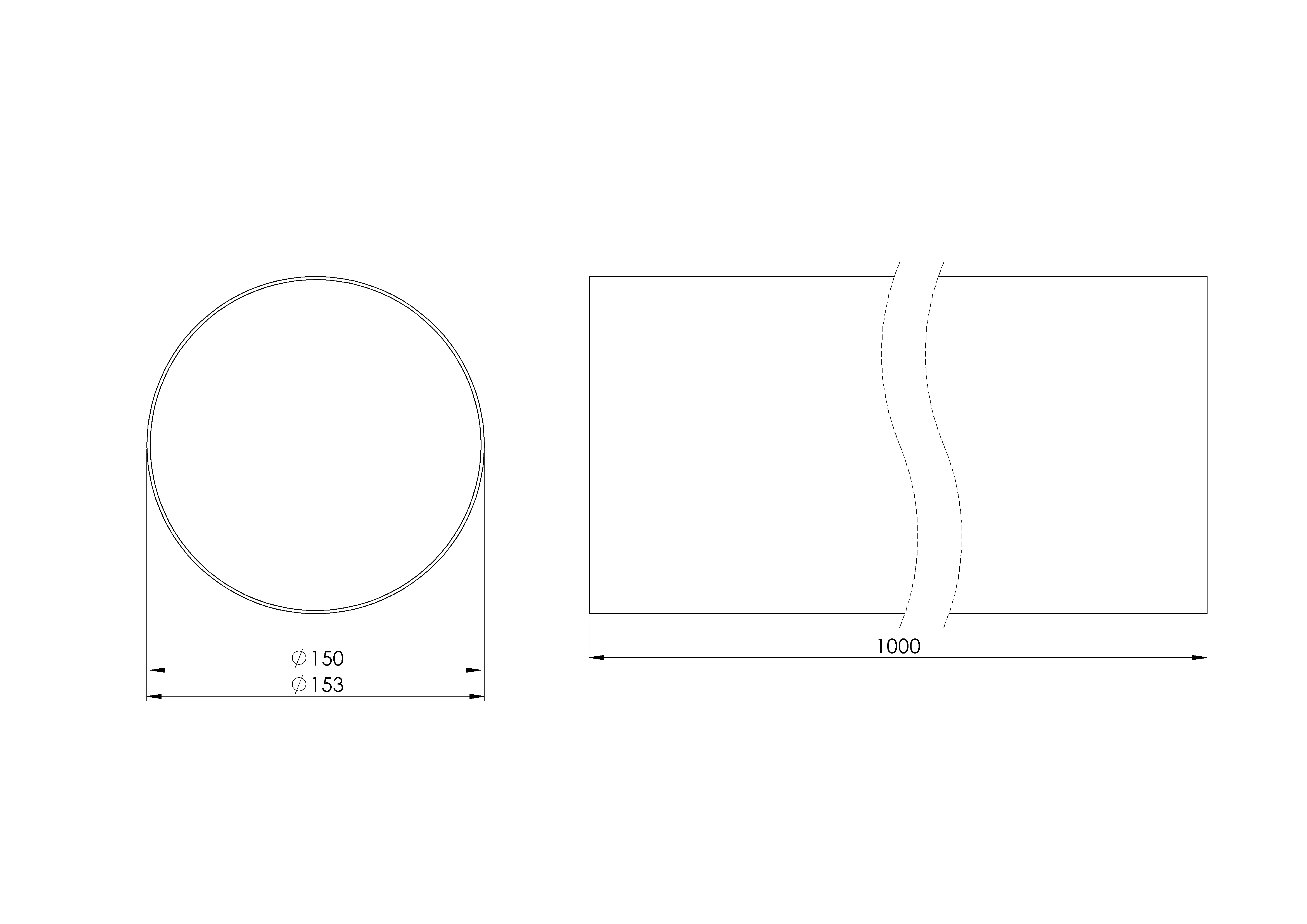 Plastic pipe Size Ø150 mm - 1 mtr.