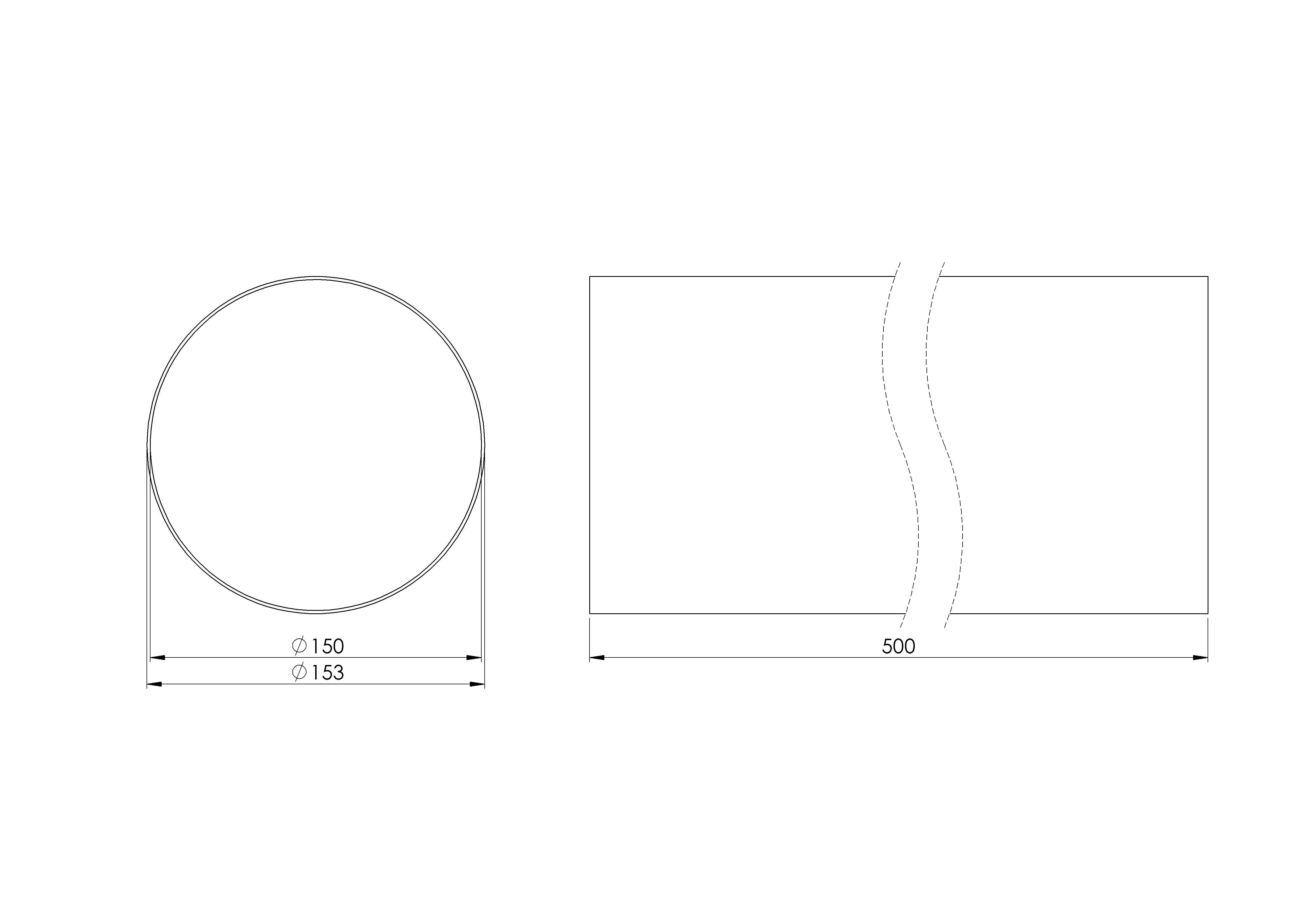 Plastic pipe Size Ø150 mm - 50 cm